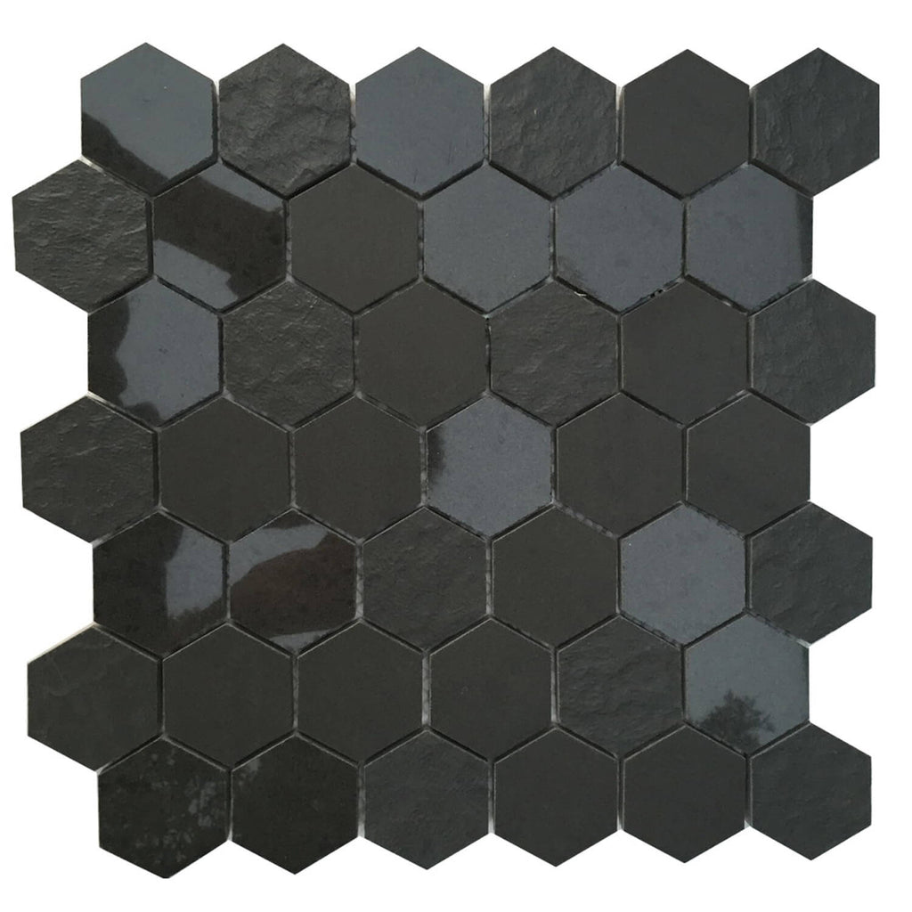 Home › Multi Finish Porcelain Dark Charcoal Grey 2" Hexagon Tile