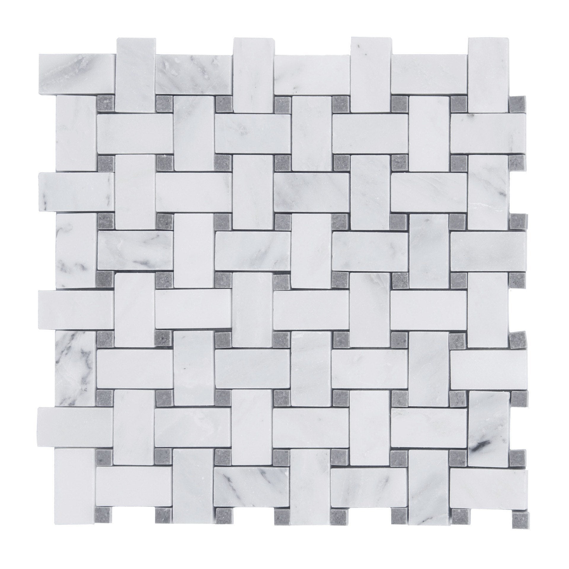 White and Gray Basketweave Tile in Carrara Venato and Lady Gray Marble