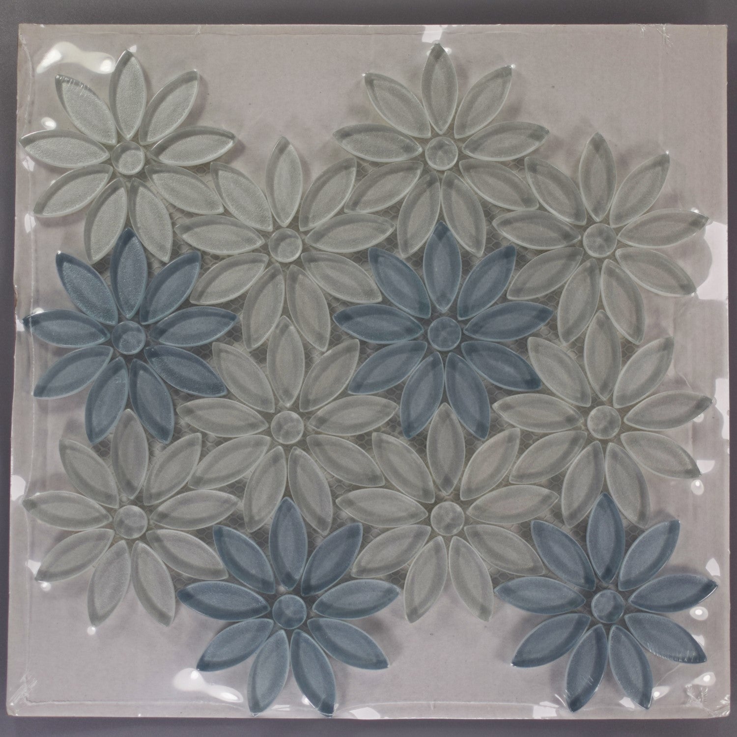 Crystal Blue Daisy Flowers Glass Mosaic Tile