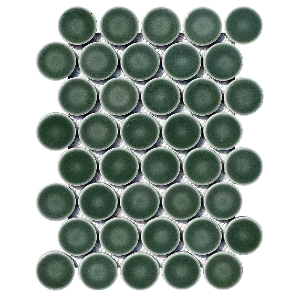 Glossy Ceramic Dark Forest Green 2" Penny Rounds Tile