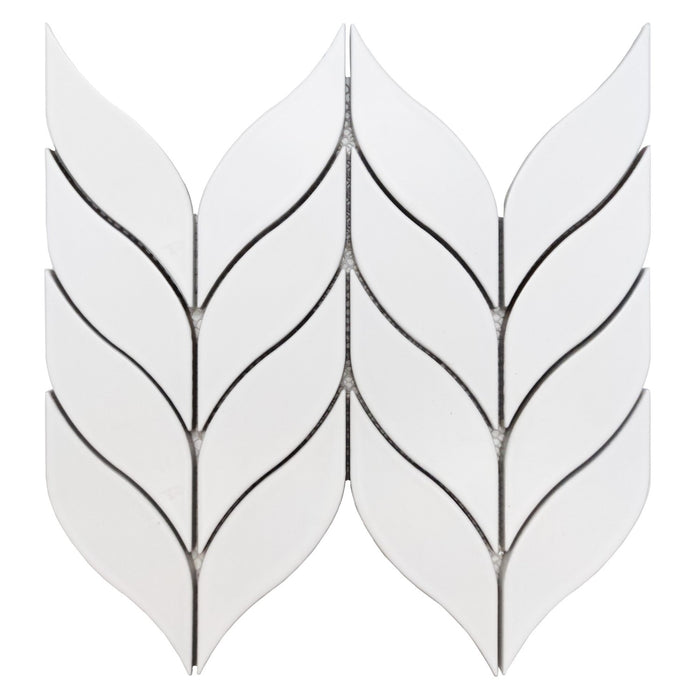 Matte White Ceramic Leaf Mosaic Tile