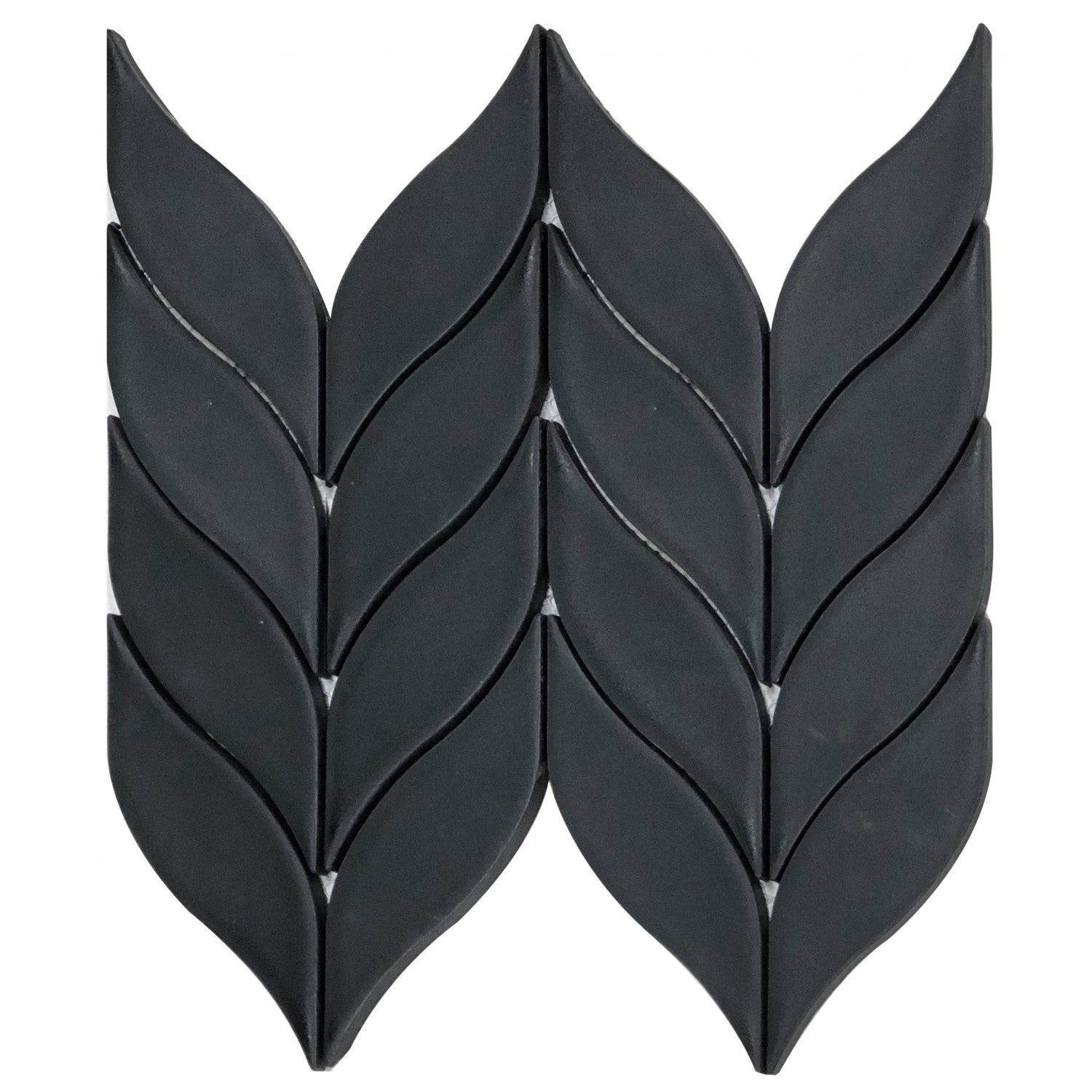 Matte Black Ceramic Leaf Mosaic Tile