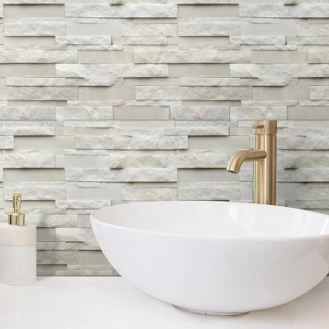 White Slate & Quartzite Stacked Stone Tile - Honed & Split Face Finish
