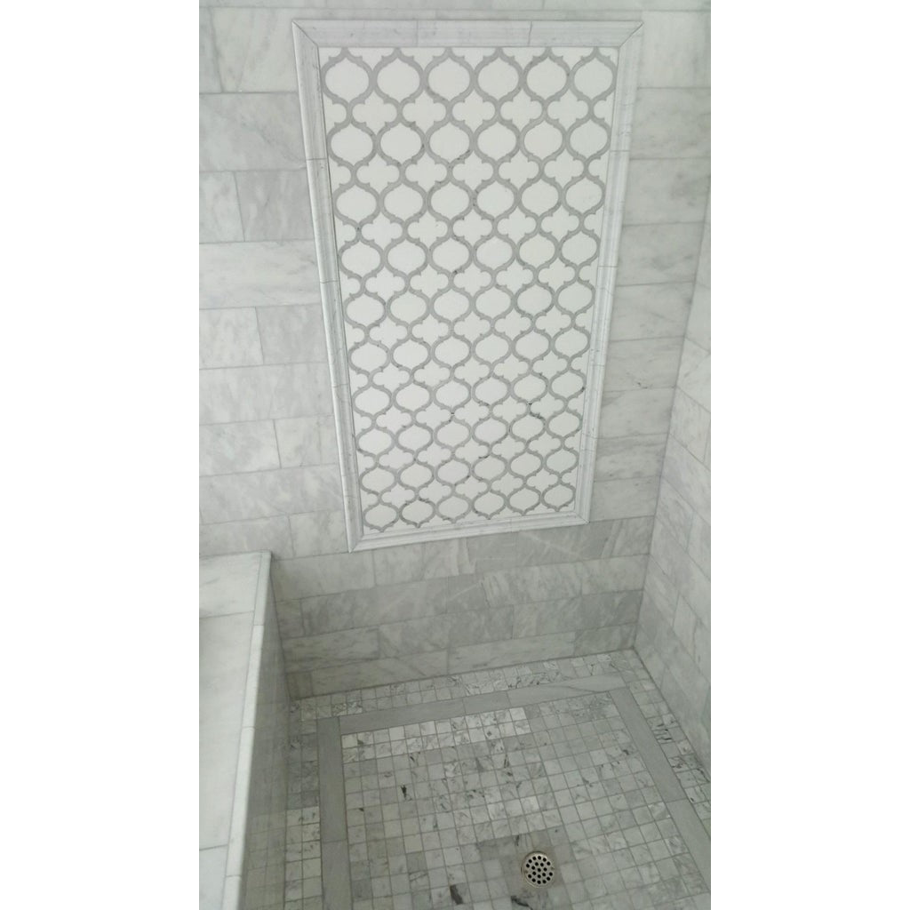 White Thassos and Bianco Carrara Marble Waterjet Mosaic Tile in ...