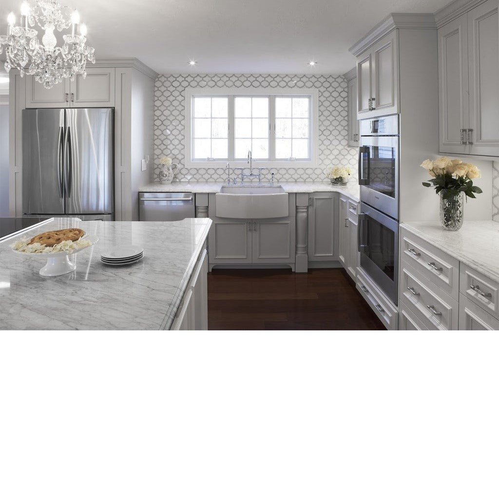 White Thassos and Bianco Carrara Marble Waterjet Mosaic Tile in ...