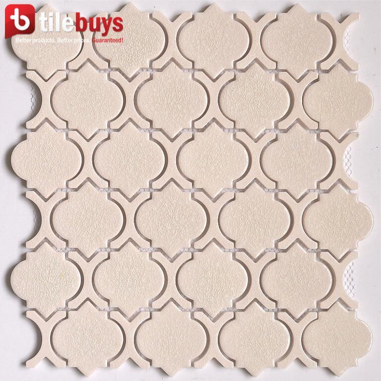 Arabesque Crackled Glass Mosaic Wall Tile in Pink Beige