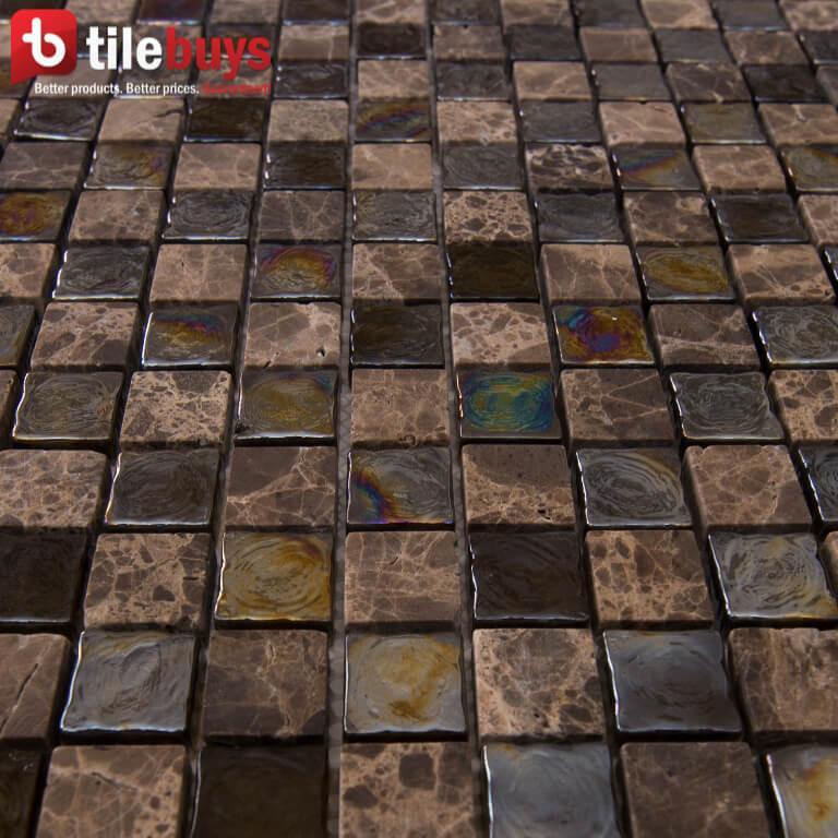 Home › Dark Brown Stone & Glass Small Square Mosaic Wall Tile