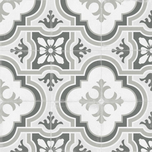 Matte Gray Victorian Patterned Porcelain Tile