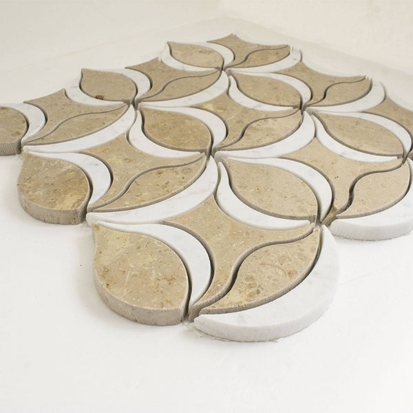 turkish-marfil-and-carrara-white-marble-waterjet-mosaic-tile-in-tulip ...