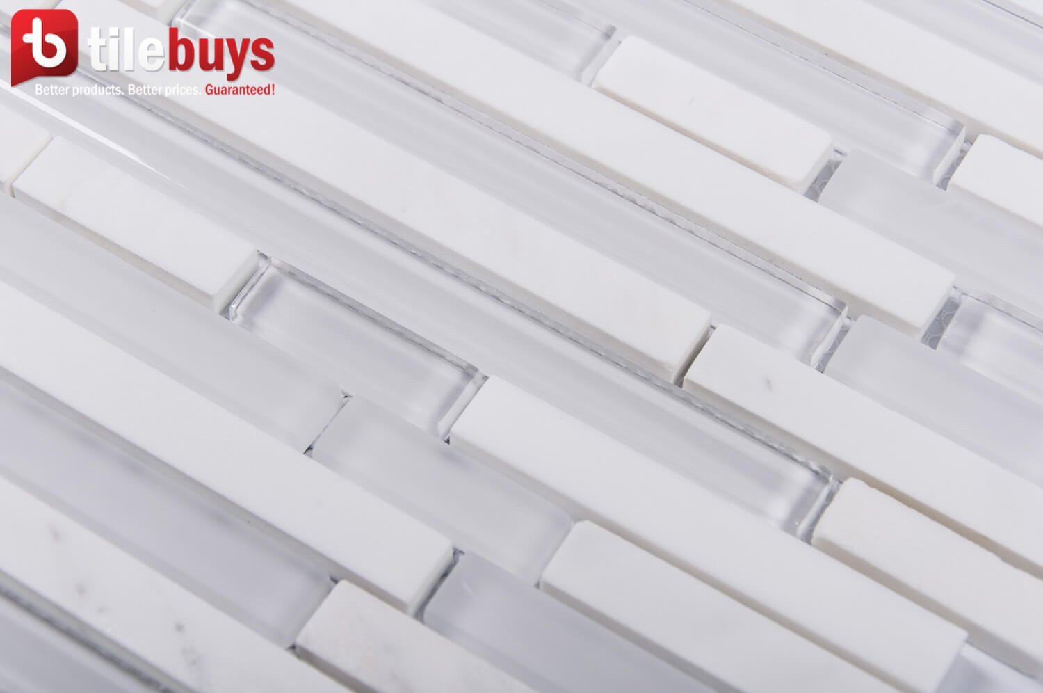 White Glass & Marble Interlocking Strip Mosaic Tile