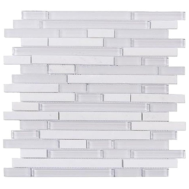 Home › White Glass & Marble Interlocking Strip Mosaic Tile